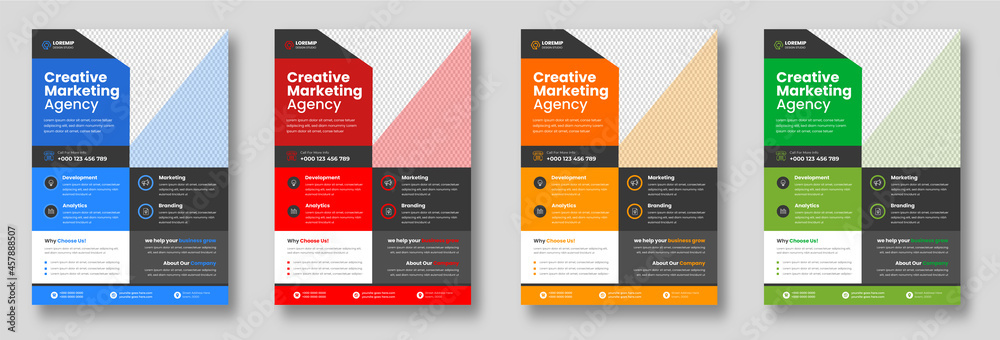 Corporate business flyer template design set with blue, red, green, and ...