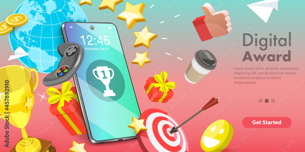 3D Vector Conceptual Illustration of Digital Competition Award, Online ...