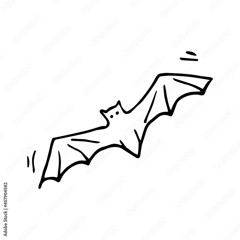 Hand-drawn doodle vector illustration of bat. Black and white outline ...