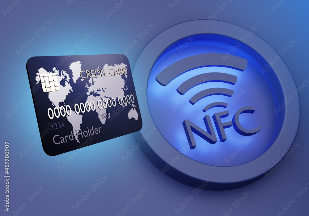 NFC technology symbol. NFC logo and credit card. Near field ...
