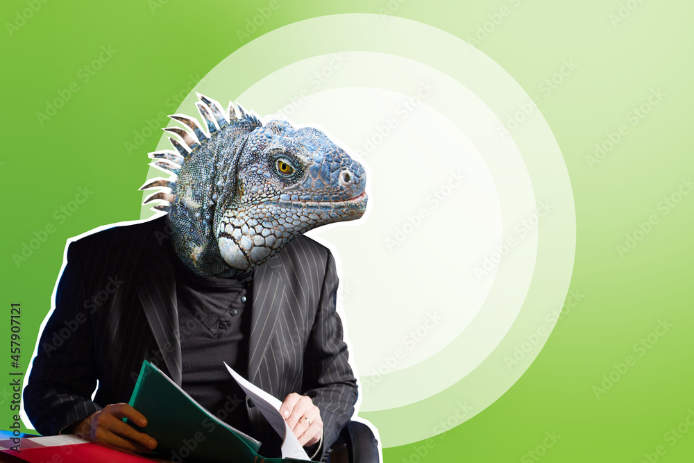 Lizard in business suit. Businessman with lizard face. Reptile head on ...