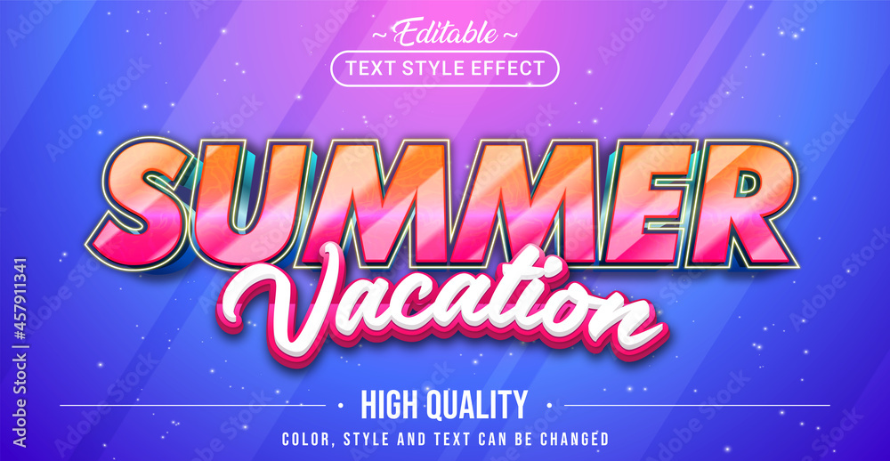 Editable text style effect - Summer Vacation text style theme. Stock ...