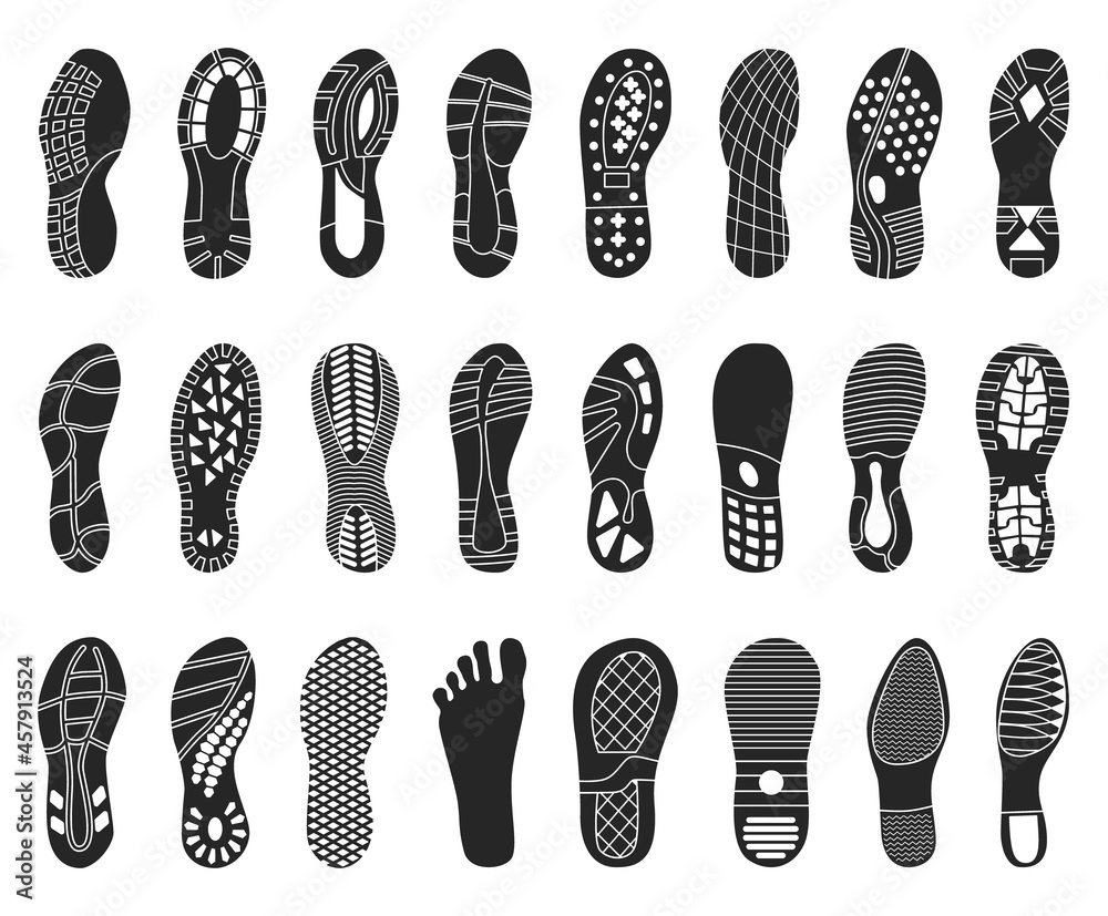 Footprint shoe vector black set icon. Vector illustration sole on white ...