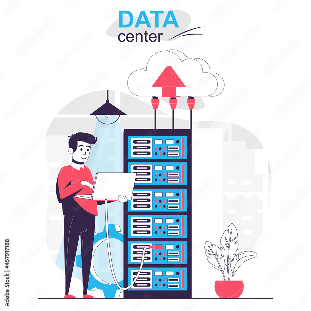 Data center isolated cartoon concept. Cloud storage and computation ...