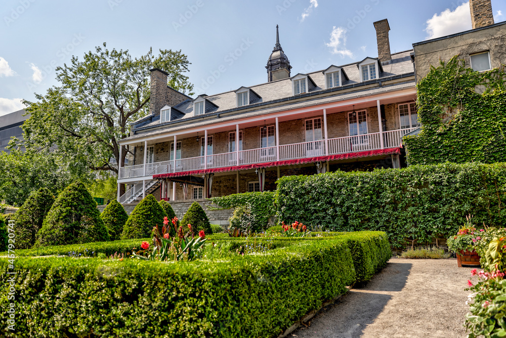Exteriors of the chateau and gardens of Chateau Ramezay in Old Montreal ...