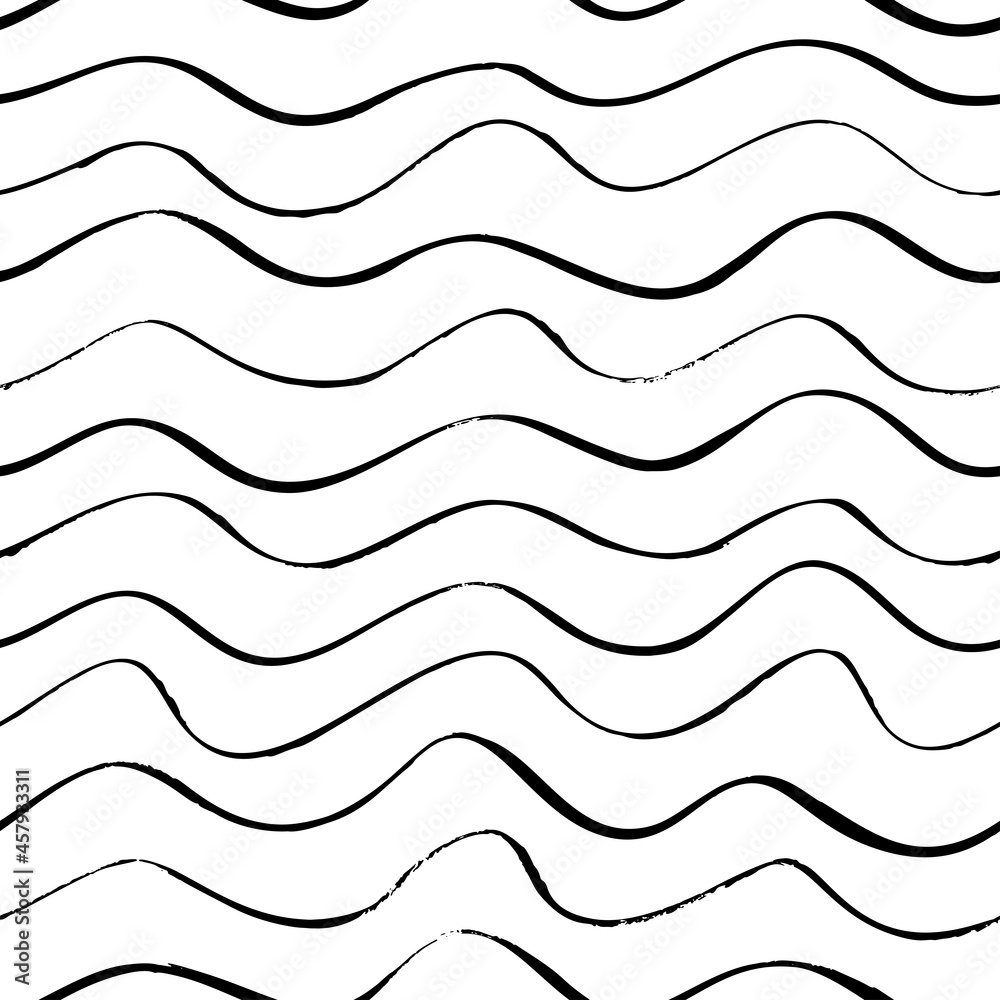 Black seamless wavy line pattern. Vector continuous background with ...