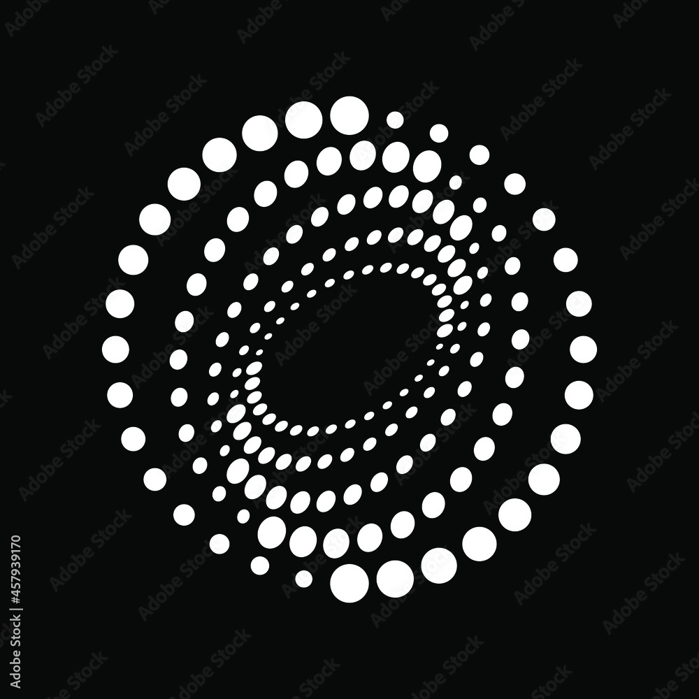White concentric dots in vortex form .Halftone design element for ...