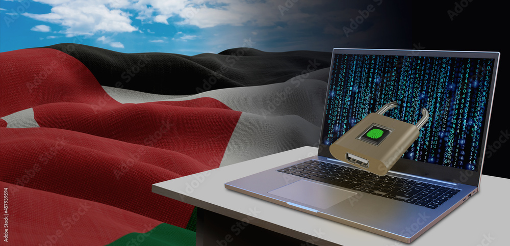 Waving national flag of the Jordan. Concept for information technology ...