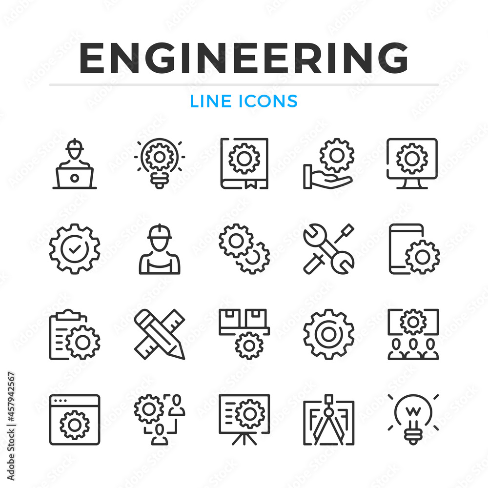 Engineering line icons set. Modern outline elements, graphic design concepts, simple symbols ...