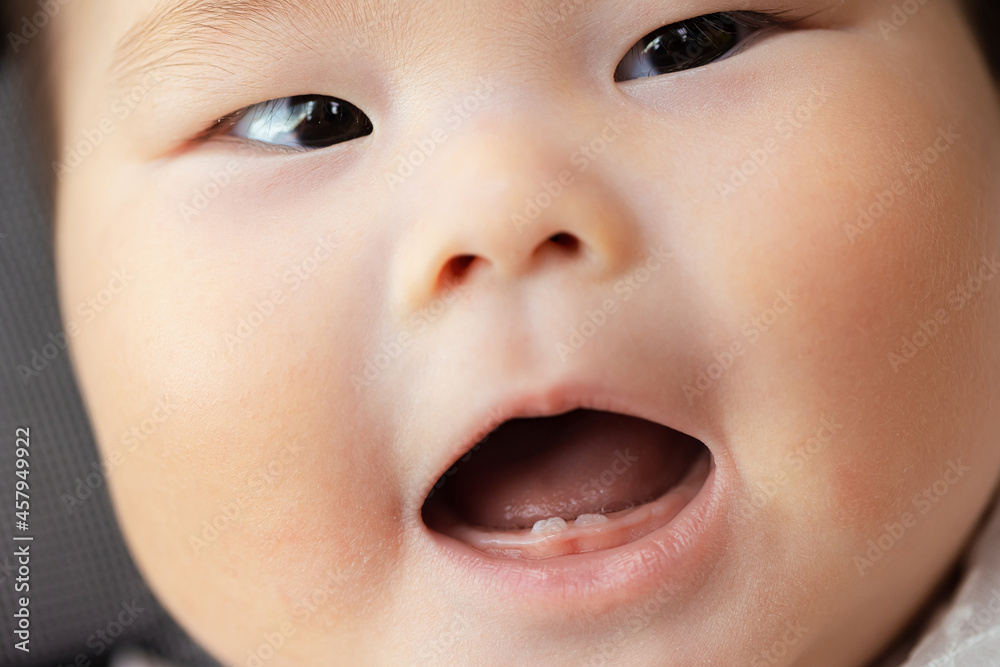 The mouth of a baby with baby teeth. A baby with its mouth open. Stock ...
