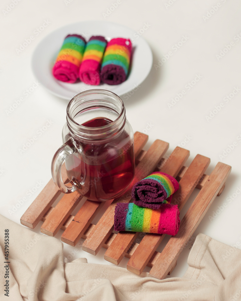 Sponge rolls consist of several colors forming a rainbow formation ...