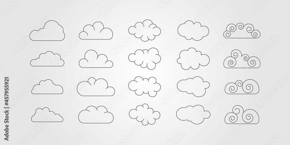 set of cloud icon logo vector symbol minimal design, line art bubble cloud logo design Stock ...