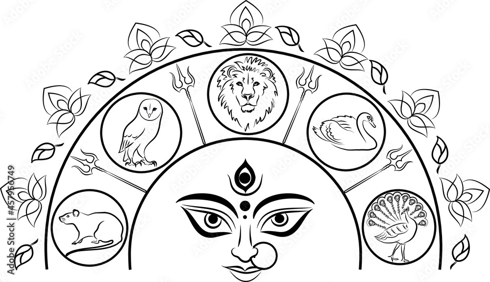 Hand drawn Durga with all five elements Stock Vector | Adobe Stock