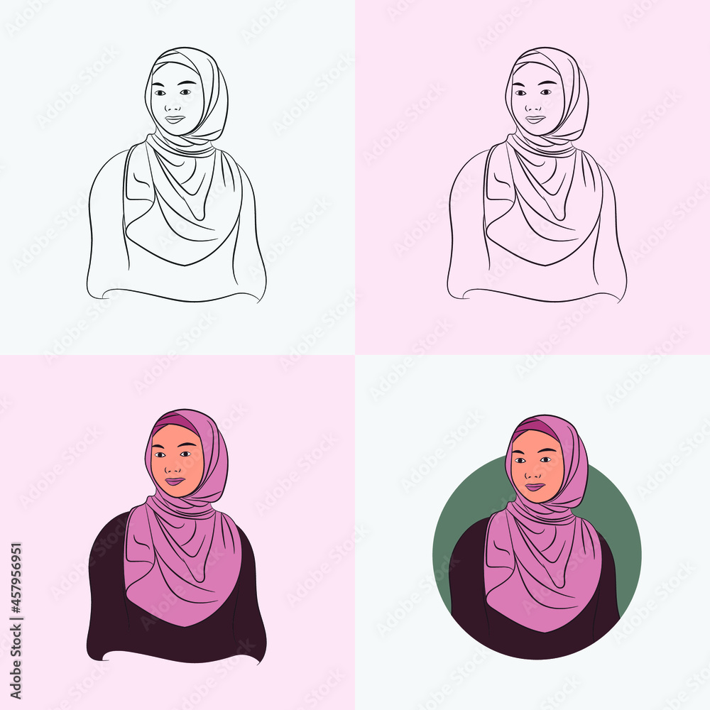 Beautiful Muslim women wearing hijab logo. cute girl hijab line art ...
