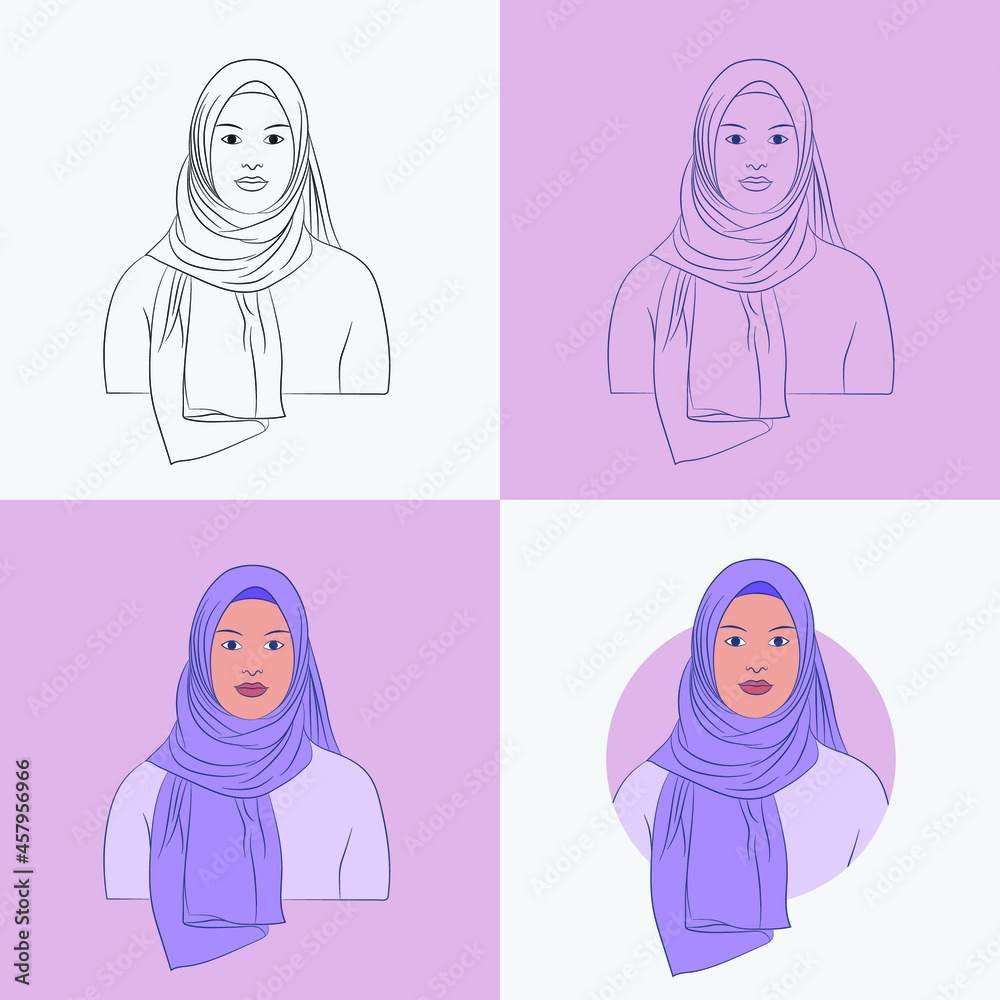Beautiful Muslim women wearing hijab logo. cute girl hijab line art ...