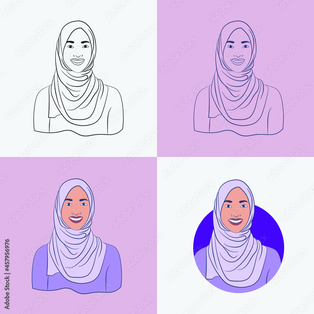 Beautiful Muslim women wearing hijab logo. cute girl hijab line art ...