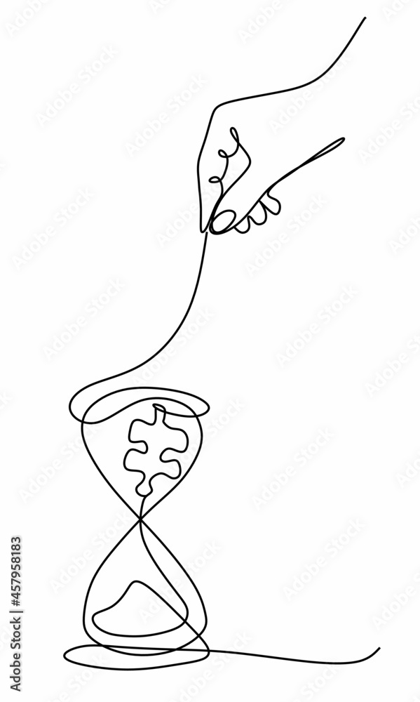 continuous drawing with one hand line and an hourglass puzzle. Business ...