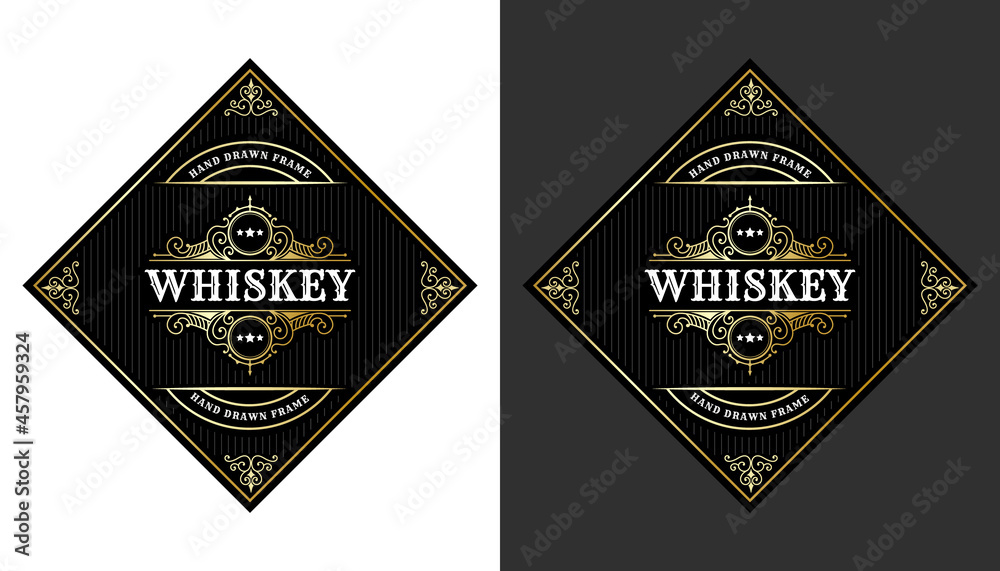 Whiskey Bourbon Vintage luxury antique border frame western engraving ...