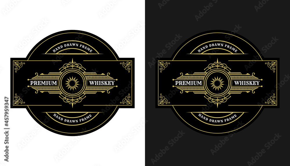 Whiskey Bourbon Vintage luxury antique border frame western engraving ...