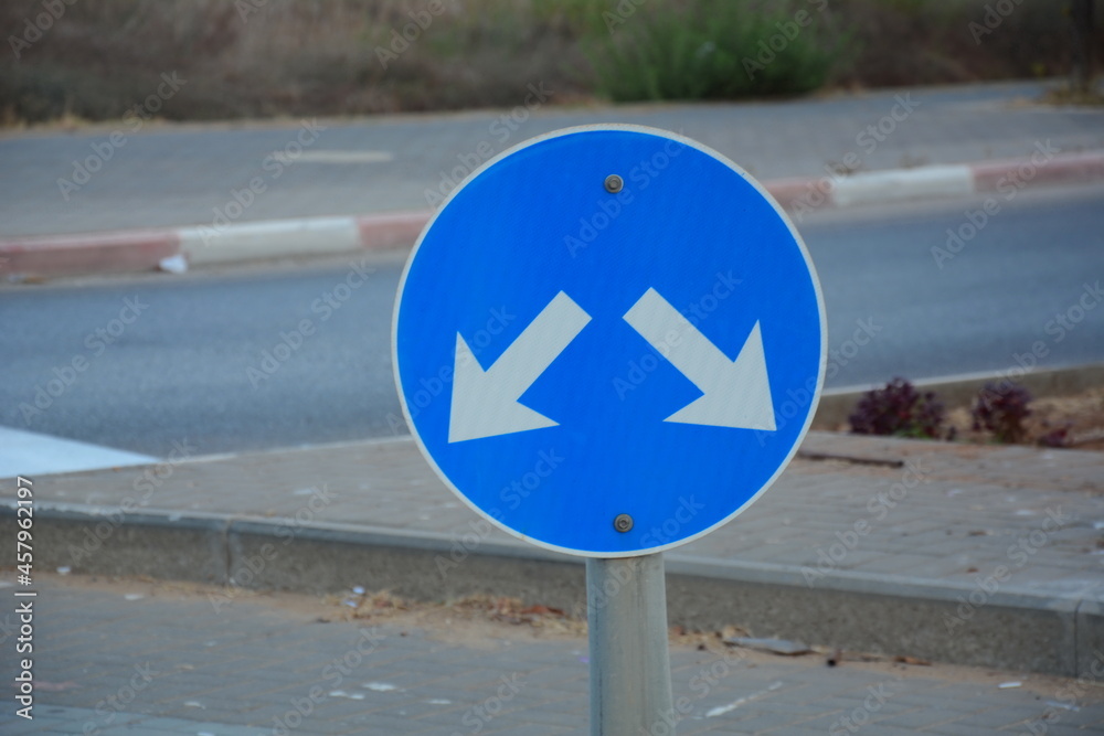 Traffic Direction Sign Pass Either Side Pass Designated Place On Right Or Left Sign