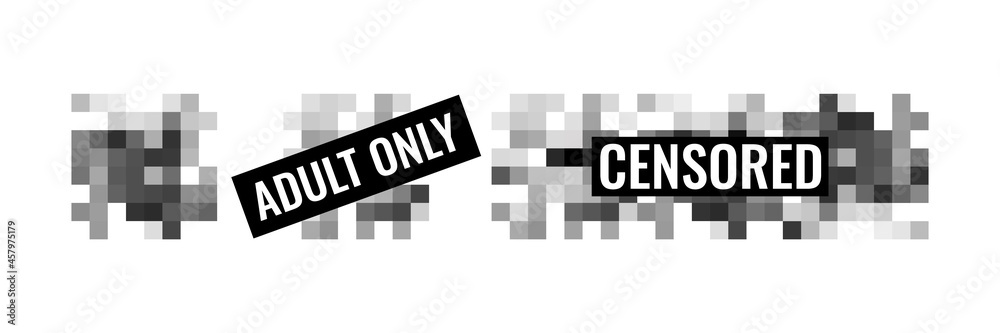 Censored pixel sign flat style design vector illustration set concept ...