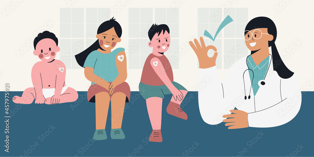 Vaccine for children Kids after vaccination with nurse. Little girl and ...