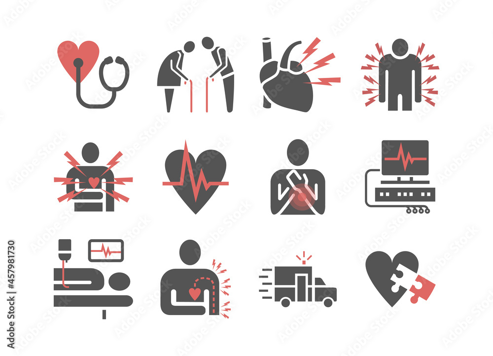 Myocardial infarction icon. Symptoms, Treatment. Vector signs Stock ...
