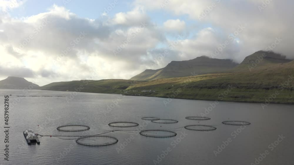Vidéo Stock Salmon farm in Faroe Islands. Salmon fishing farm pools in ...