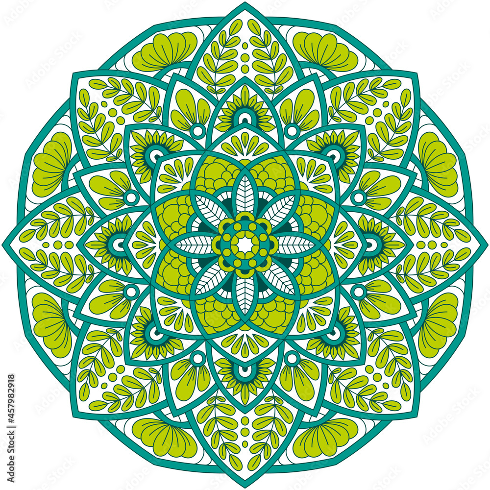 Vector hand drawn mandala. Colorful oriental pattern in circle design ...