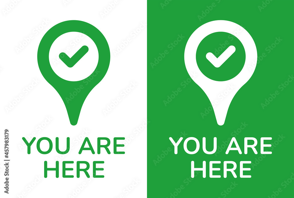 You are here text on map pin icon. Pin position marker design. Stock ...