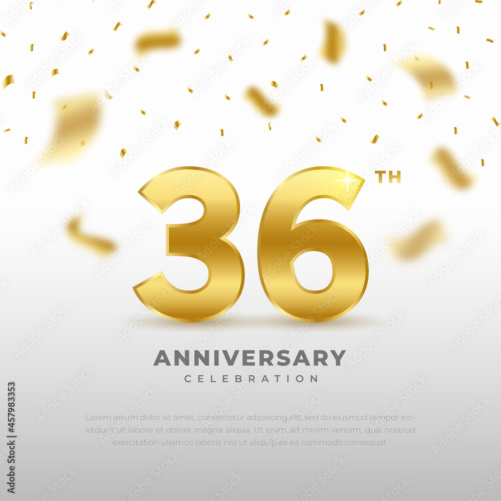 36th anniversary celebration with gold glitter color and white ...