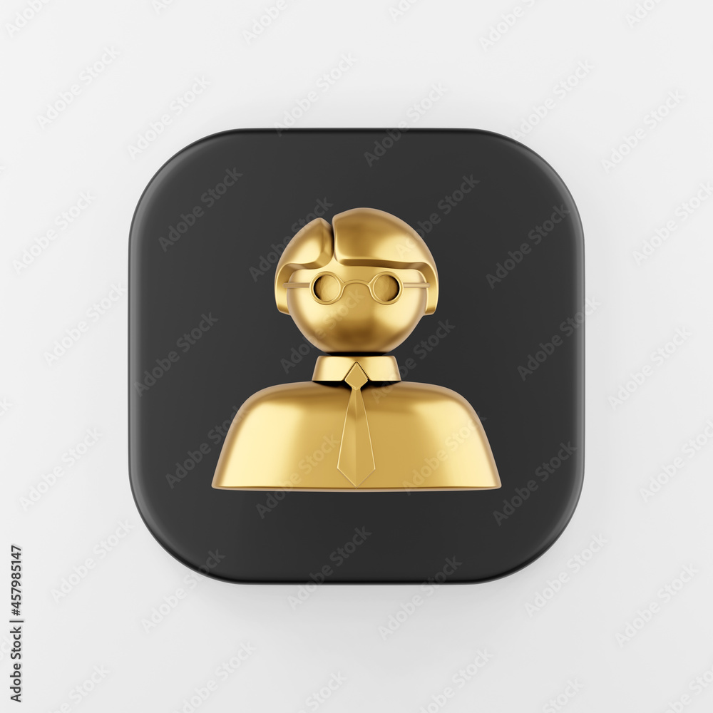 Golden man icon. 3d rendering black square key button, interface ui ux ...