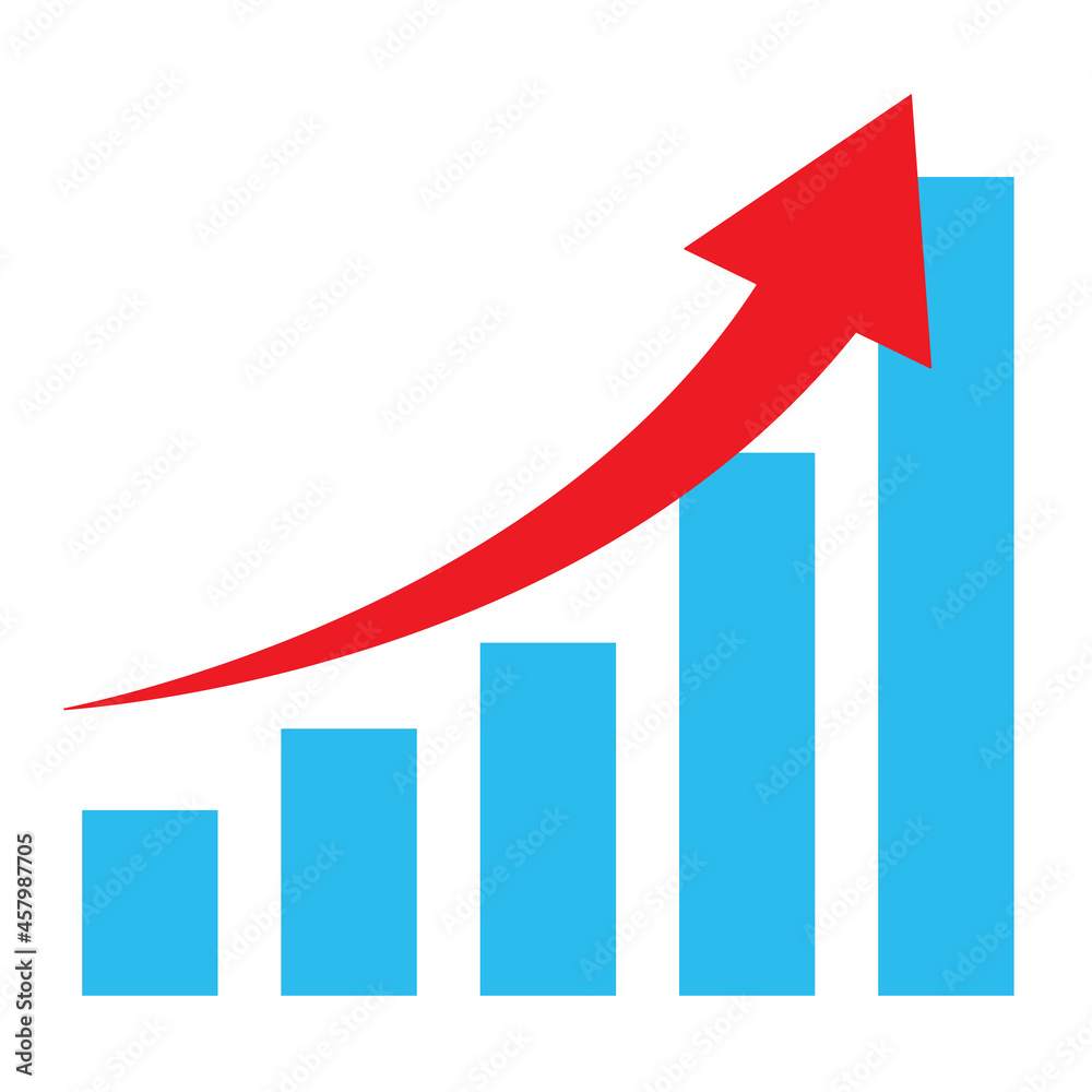 growth diagram with red arrow going up icon on white background ...