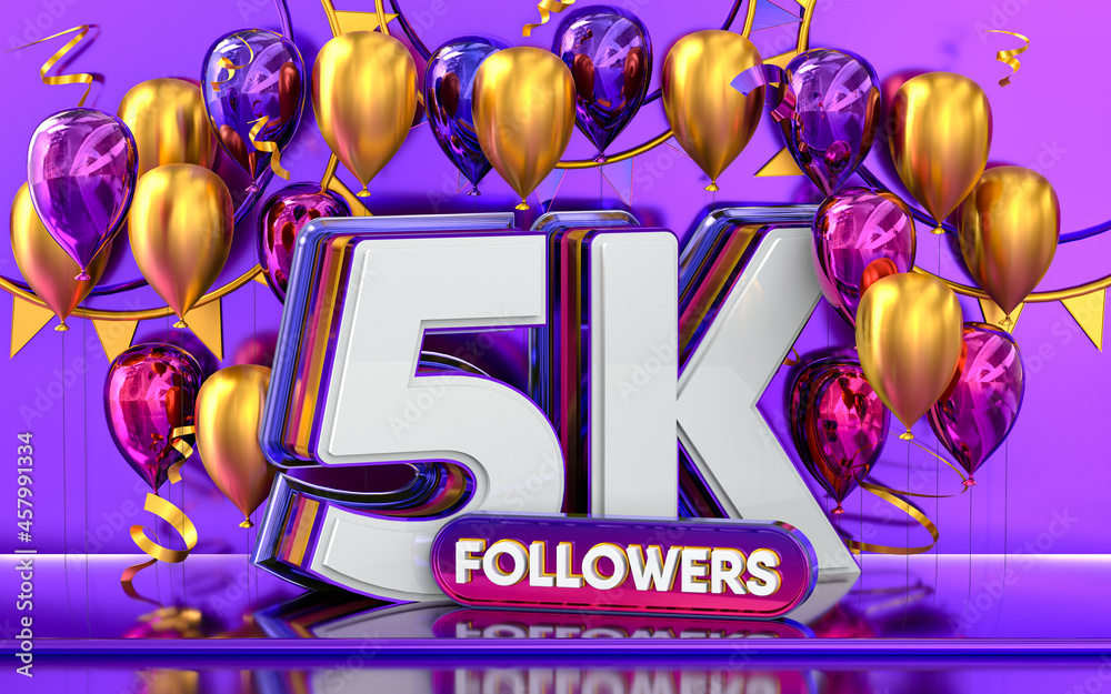 5k followers celebration, thank you social media banner with purple and ...