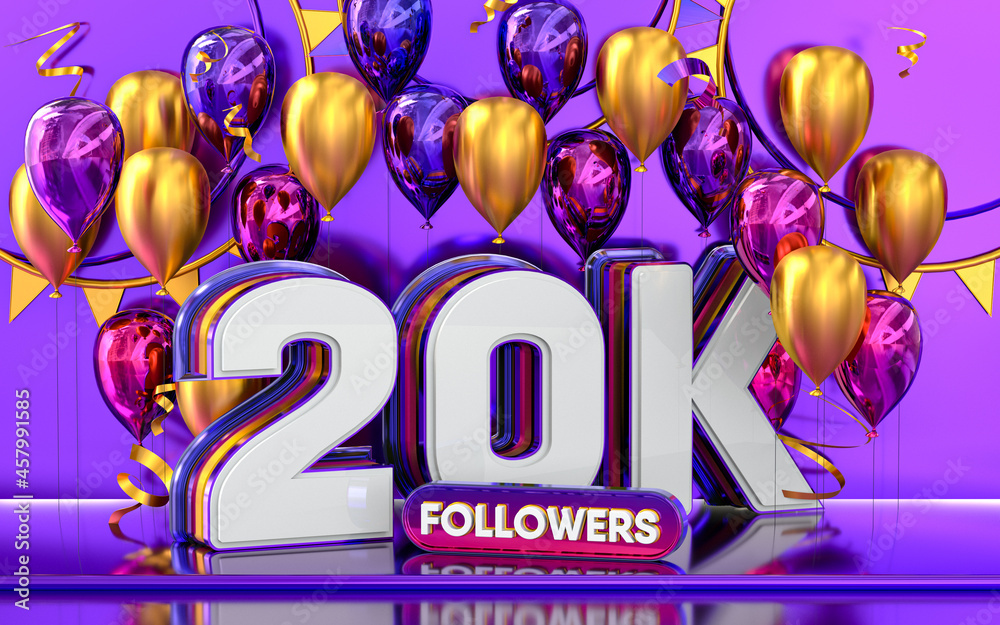 20k followers celebration, thank you social media banner with purple ...