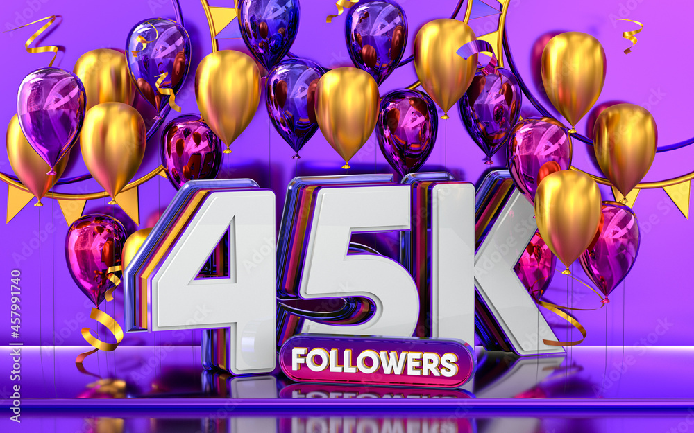 45k followers celebration, thank you social media banner with purple ...