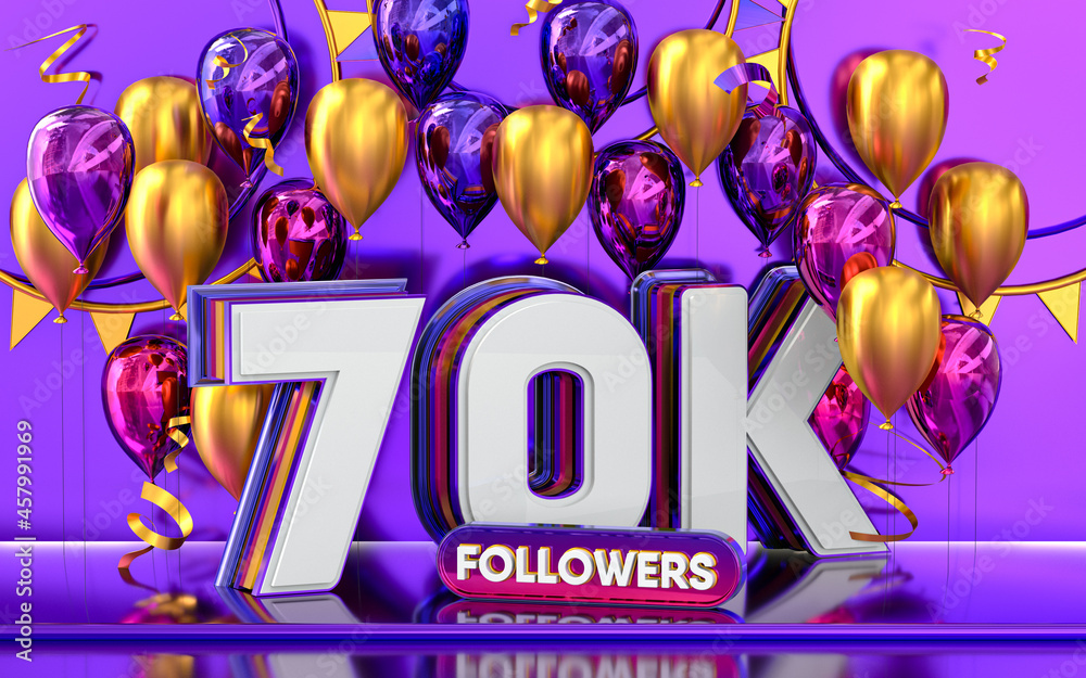70k followers celebration, thank you social media banner with purple ...