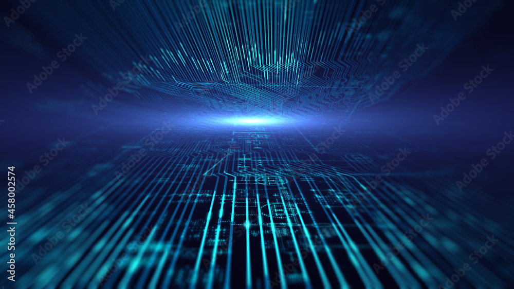 Abstract printed circuit board futuristic server/3d illustration. The ...