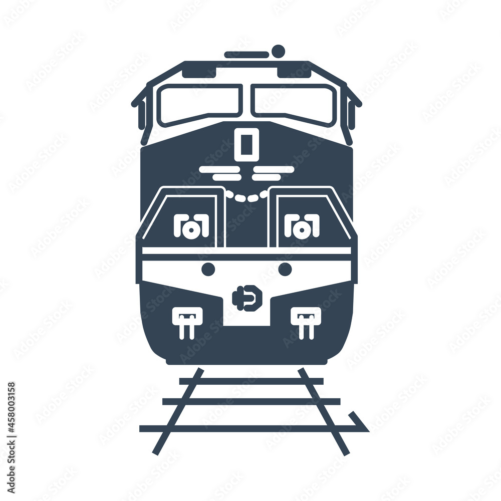 Vector black icon freight and passenger rail transport, locomotive ...