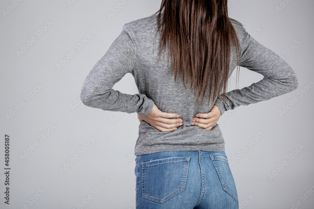 Spine osteoporosis. Scoliosis. Spinal cord problems on woman's back ...