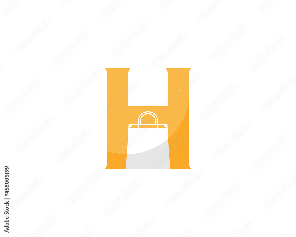 H Letter with shopping bag silhouette in the middle Stock Vector ...