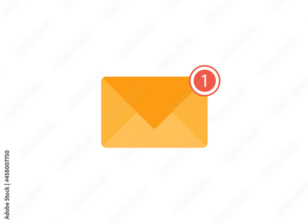 Letter in a yellow envelope icon illustration with new message ...