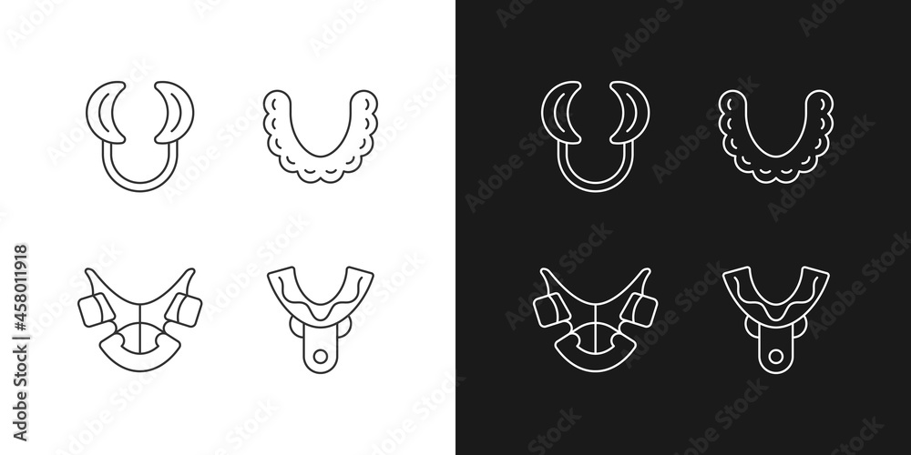Orthodontic appliances linear icons set for dark and light mode ...