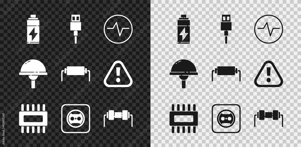 Set Battery Usb Cable Cord Electric Circuit Scheme Processor With Microcircuits Cpu