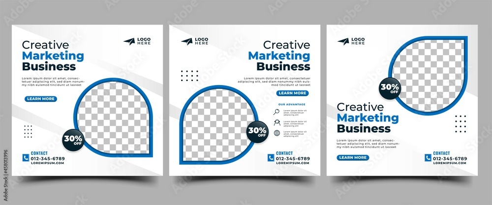 Set of Social media post template for business promotion. White ...