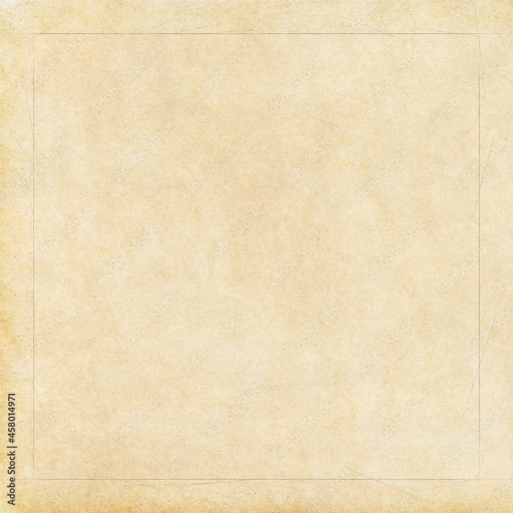 Yellowed, old paper with a texture. Square frame on a yellow background ...