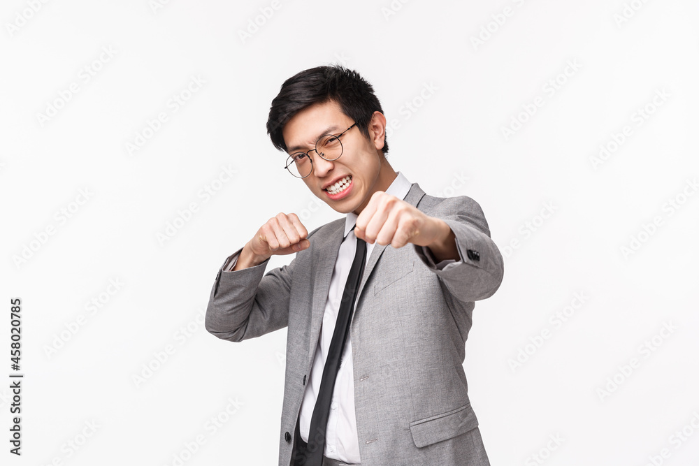 Waist-up portrait of determined, self-assured handsome asian ...