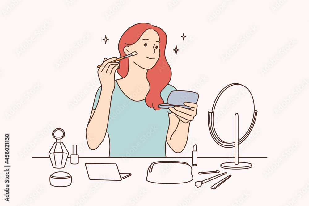 Beauty, skincare and makeup concept. Young pretty girl cartoon ...
