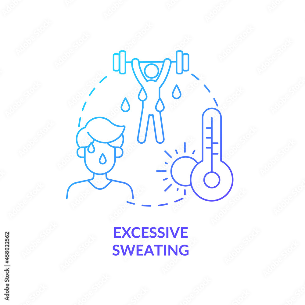 Excessive sweating blue gradient concept icon. Hot weather leads to ...