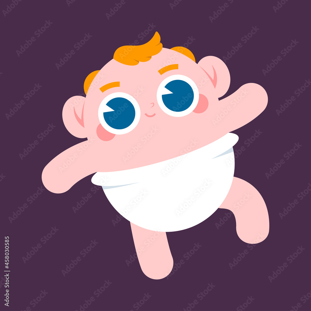 Cute baby in a diaper learns to walk vector cartoon character isolated ...